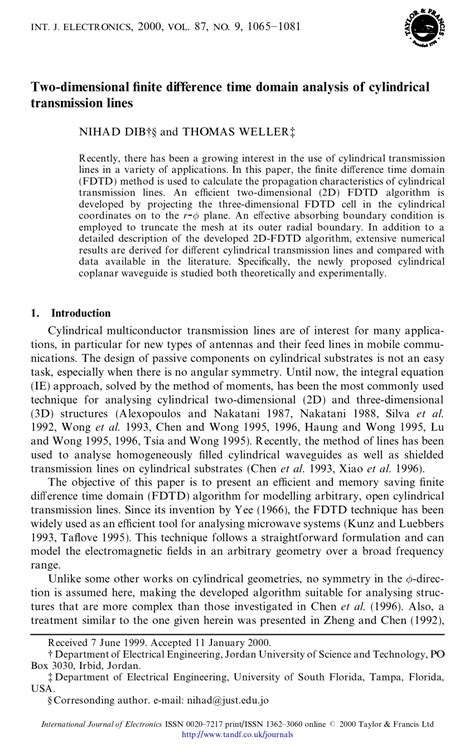 pdf two dimensional finite difference time domain analysis of