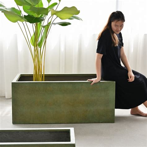 Green Rectangle Concrete Planter Tropical Outdoor Decor Island Living