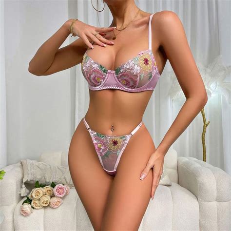 Mature Women Intimates Underwear Set Embroidery Floral Lingerie With