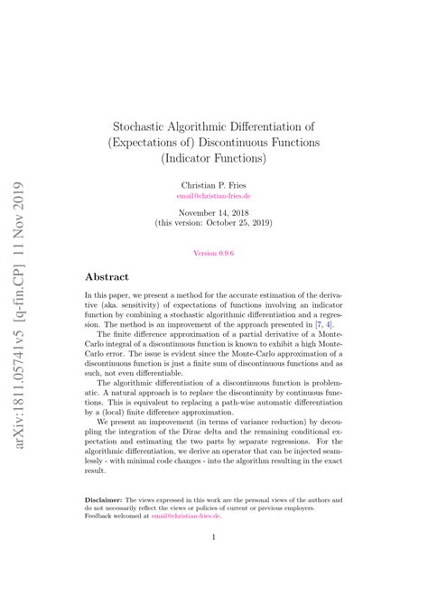 Pdf Stochastic Algorithmic Differentiation Of Expectations Of