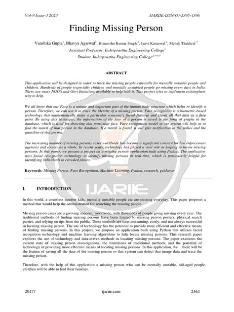 Finding Missing Person Ijariie20477 Pdf Postgre Sql Machine Learning