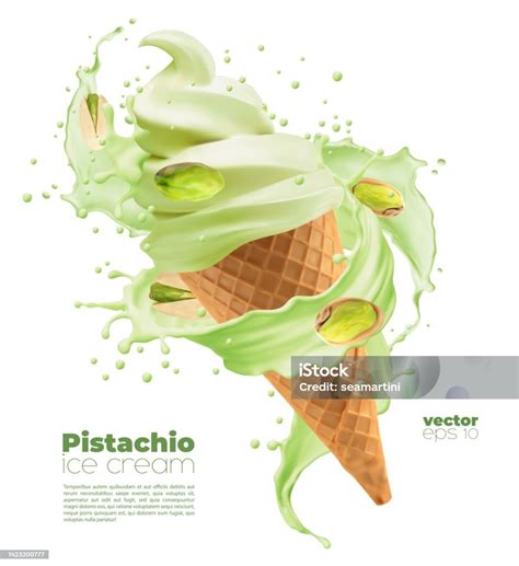 현실적인 고립 된 피스타치오 아이스크림 콘 3d 아이스크림에 대한 스톡 벡터 아트 및 기타 이미지 아이스크림 3차원 형태 젤라토 Istock