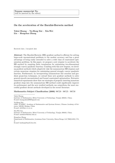 Pdf On The Acceleration Of The Barzilai Borwein Method