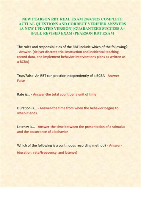New Pearson Rbt Real Exam 2024 2025 Complete Actual Questions And Correct Verified Answers A