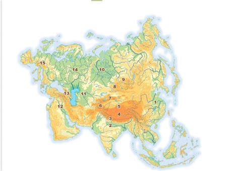 Определи какой цифрой на карте обозначены 1 Гималаи 2 Месопотамская низменность Школьные