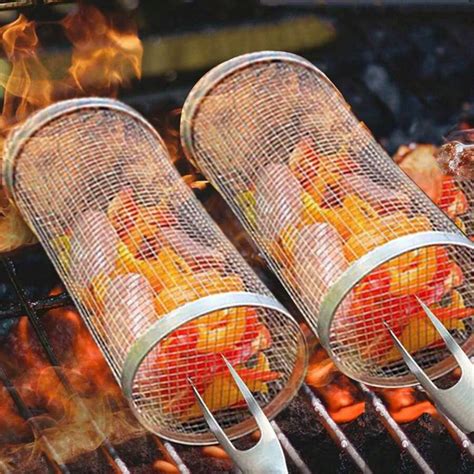 Bbq Rolling Grilling Basket Bbq Net Tube Grill Tool With Removable