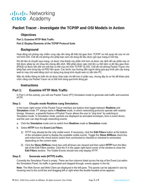 3 5 5 packet tracer investigate the tcp ip and osi models in action