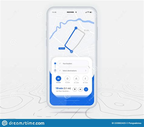 Map Gps Navigation Ux Ui Concept Smartphone Map Application And Destination Pinpoint On Screen