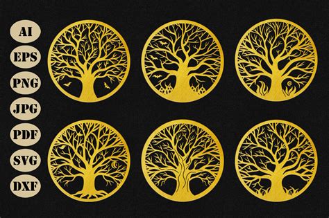 Laser Cut Halloween Tree Silhouette Set Graphic By Jahanul Creative Fabrica