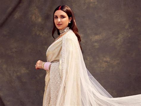 Parineeti Chopra Looks Mesmerising In A Pearl White Embellished Saree