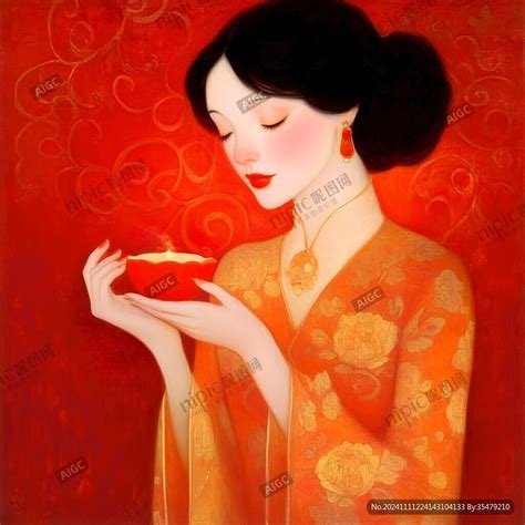 Ai创作图红衣美人插画 执灯笼的美女 插画艺妓 国风石榴的女人 日本美人画 国风水蜜桃的女人 花灯美人 东方美人装饰画 日本美女画 手绘提灯