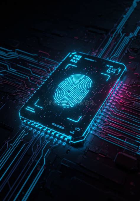 Futuristic Fingerprint Scan On Neon Circuit Board Stock Illustration Illustration Of