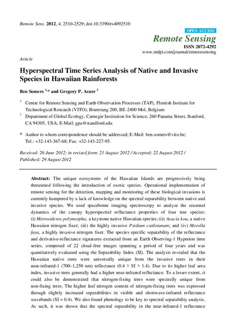 Pdf Hyperspectral Time Series Analysis Of Native And Invasive Species