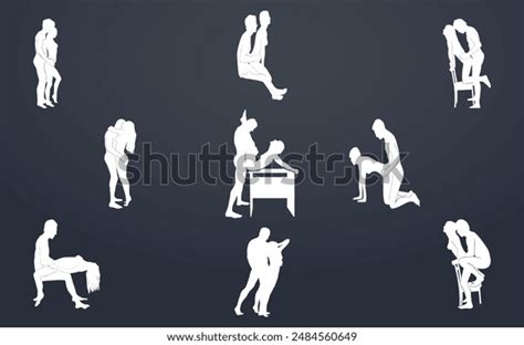 Set White Silhouettes Sex Positions Isolated Stock Vector Royalty Free