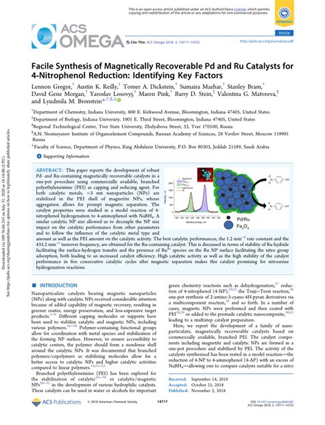 Pdf Facile Synthesis Of Magnetically Recoverable Pd And Ru Catalysts For 4 Nitrophenol