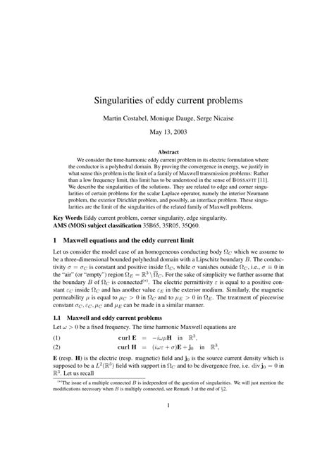 Pdf Singularities Of Eddy Current Problems