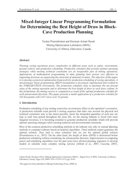 Pdf Mixed Integer Linear Programming Formulation For Mixed