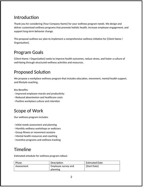 Wellness Program Proposal Free Template