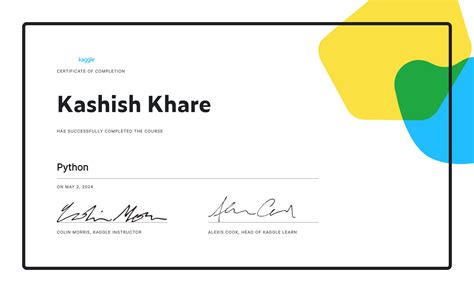 Kashish Khare Completed The Python Course On Kaggle
