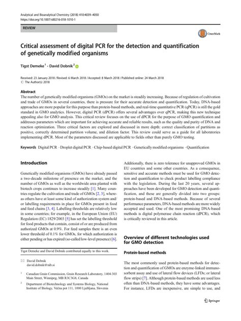 Critical Assessment Of Dpcr For Detection And Quantification Of Gmo Pdf Real Time Polymerase