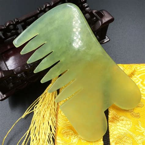 Natural Jade Stone Guasha Gua Sha Board Comb Shape Massage Hand Massager Relaxation Comb Health