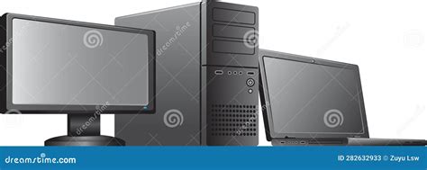 Computer Device Set Icon Motherboard Monitor System Unit Desktop Screen Processor Cpu