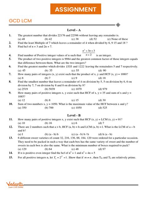 Level 6 Assignment 4 Gcd Lcm Final Pdf Mathematics Elementary