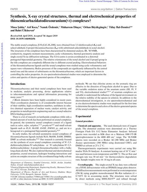 Pdf Synthesis X Ray Crystal Structures Thermal And Electrochemical