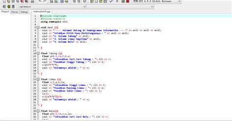 coding c penggunaan function void dalam program perhitungan volume