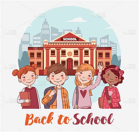 可爱的男孩和女孩与书。回到学校向量的概念