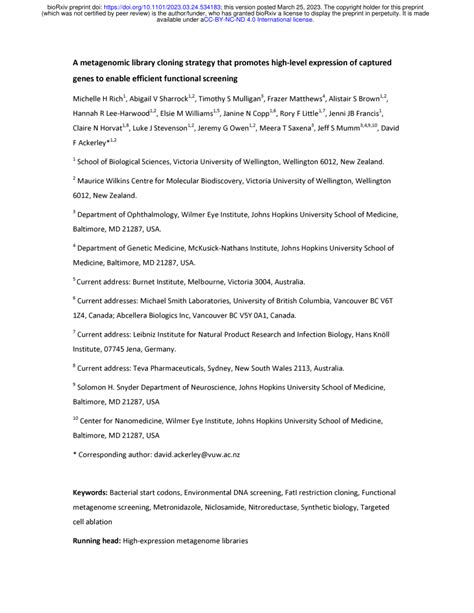 Pdf A Metagenomic Library Cloning Strategy That Promotes High Level