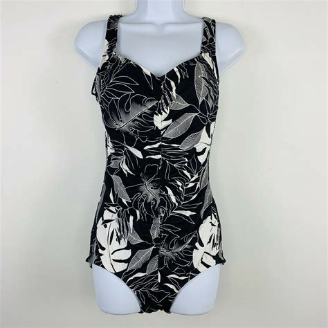 Vintage Maxine Bathing Suit Sz S Black White Floral One Piece Etsy Sweden