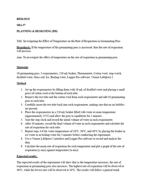 Biology Planning And Designing Lab Sample Pdf Temperature Water