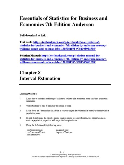 Essentials Of Statistics For Business And Economics 7th Edition Anderson Solutions Manual 1