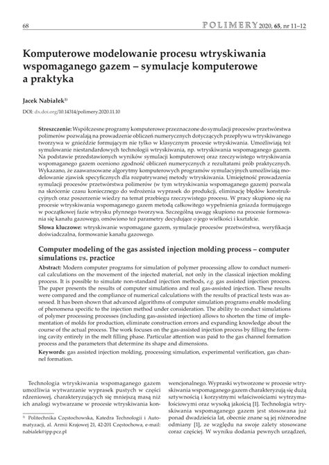 PDF Computer Modeling Of The Gas Assisted Injection Molding Process