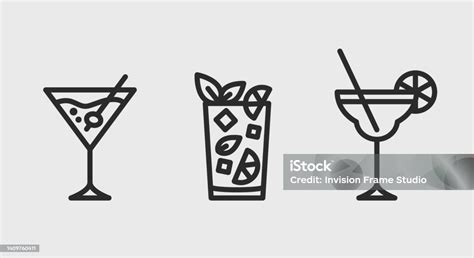 칵테일 아이콘 회색 배경에 고립 된 간단한 개요 칵테일 아이콘 웹 디자인 응용 프로그램 인터페이스에 대한 아이콘 벡터 일러스트 레이 션 아이콘에 대한 스톡 벡터 아트 및