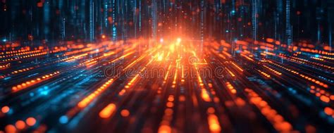 Radiating Tech Symbols Glowing With Advanced Binary Streams Stock