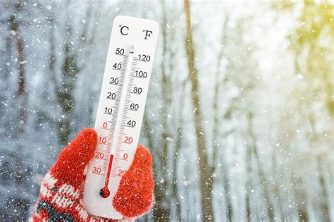 Premium Photo White Celsius And Fahrenheit Scale Thermometer In Hand