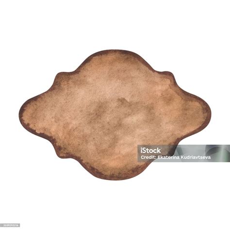 둥근 모양의 태그를 제작합니다 수채화 그림입니다 프레임 빈티지 크래프트 라벨 커피로 얼룩진 질감 배경 종이 텍스트를 위한 빈 공간입니다 비문을위한 빈티지 엽서 장소 템플릿