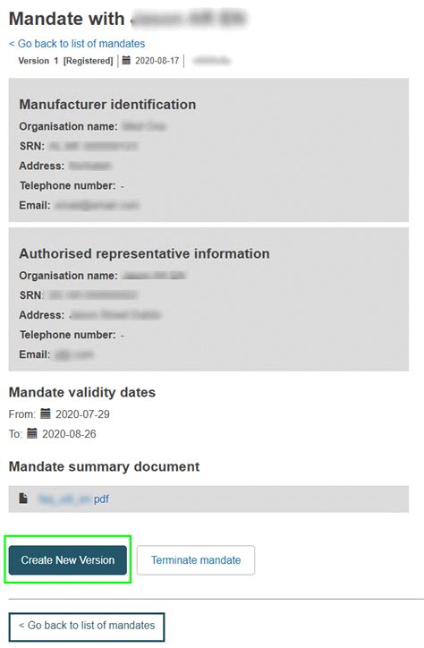 Create A New Mandate Version