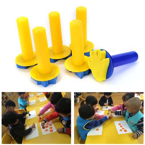 1pcs 스폰지 인감 어린이 예술과 공예 그림 물감 장난감 스폰지 그림 브러쉬 아이 교육 낙서 완구 Aliexpress