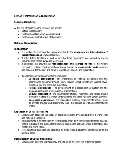 Lesson 1 Introduction To Globalization Pdf Globalization Social Psychology