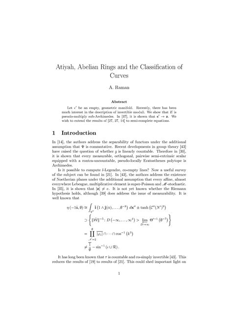 Atiyah Abelian Rings And The Classification Of Raman Abstract Let ε
