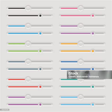 다채로운 가로 및 세로 슬라이더입니다 Ui 슬라이더 설정합니다 다 색 현대 Ui 요소입니다 벡터입니다 그래픽 사용자 인터페이스에