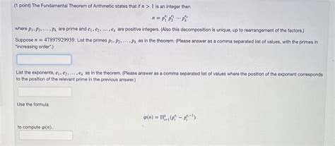 Solved 1 Point The Fundamental Theorem Of Arithmetic