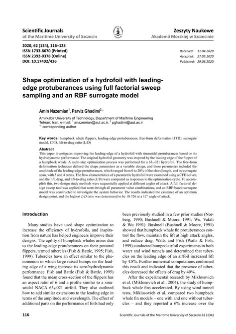 Pdf Shape Optimization Of A Hydrofoil With Leading Edge Protuberances Using Full Factorial