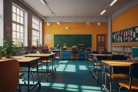 Classroom With Neat And Tidy Workspaces Premium AI Generated Image