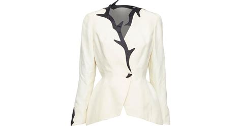 Mugler Off Cotton Border Collar Peplum Blazer In White Lyst