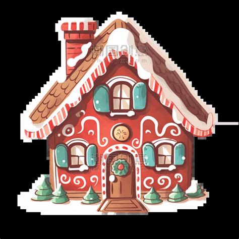 潮国创意彩色卡通插画圣诞屋圣诞节免抠元素 花瓣网