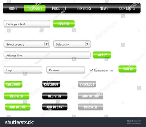 Website Design Set On Black Consist Stock Vector Royalty Free 24687301